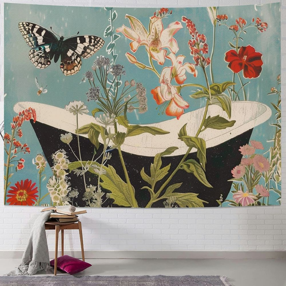 BCIIG Flowers Butterfly Tapestry Wall Hanging Unique Style Graphic ...