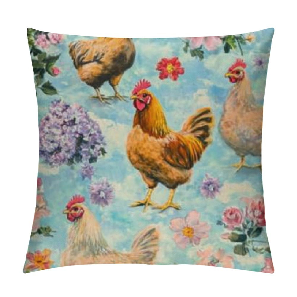BCIIG Flowers Chickens Sky Graphic Decorative Cushion Throw Pillow ...