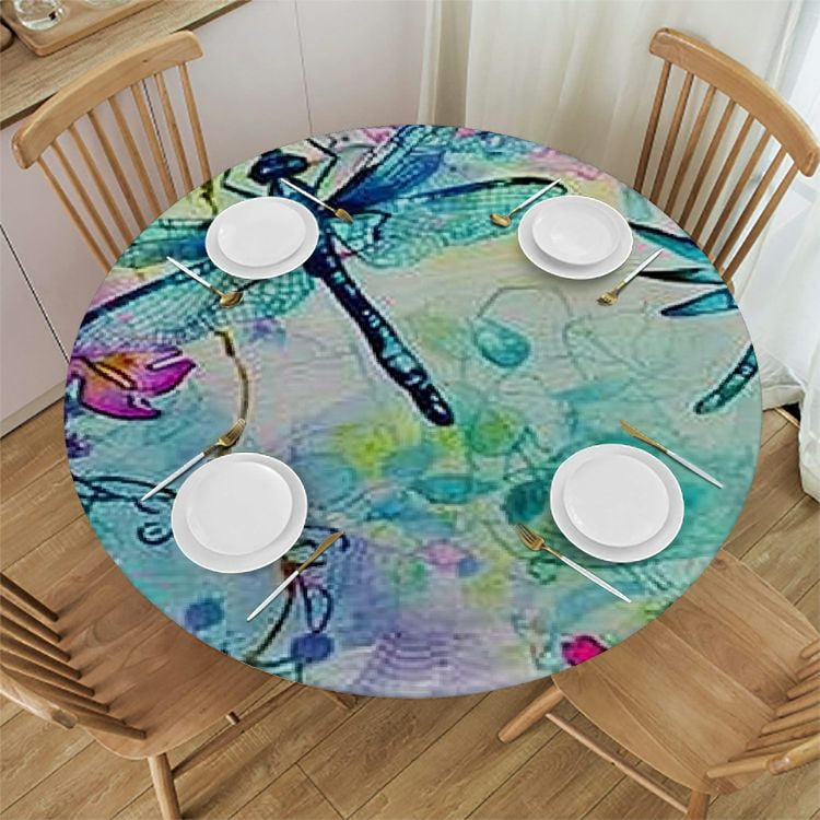 BCIIG Flowers Dragonflies Watercolor Painting Round Tablecloth with ...