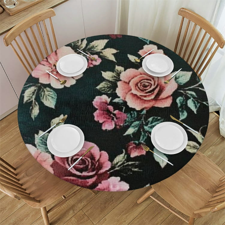BCIIG Flowers Leaves Rococo Round Tablecloth Stain-Resistant Washable ...