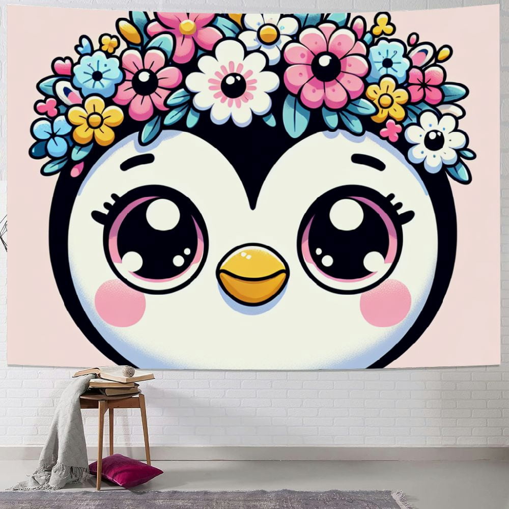 BCIIG Flowers Penguin Cute Tapestry Wall Hanging Unique Style Graphic ...