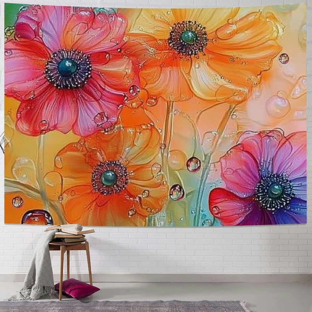 BCIIG Flowers Water Droplets Bubbles Tapestry Wall Hanging Unique Style ...