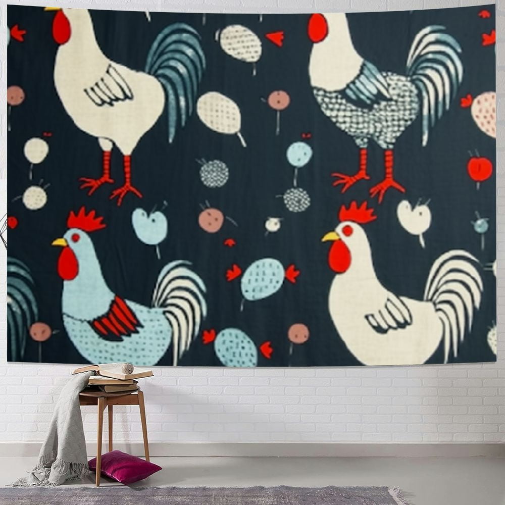 BCIIG Folk Art Chickens and Rooster Tapestry Wall Hanging Unique Style ...