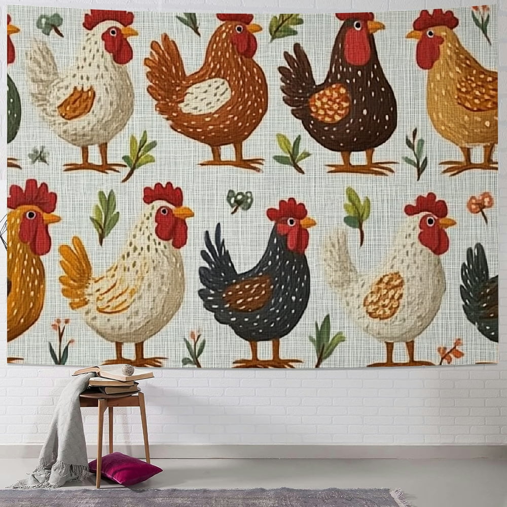 BCIIG Folk Art Chickens and Roosters Tapestry Wall Hanging Decor ...