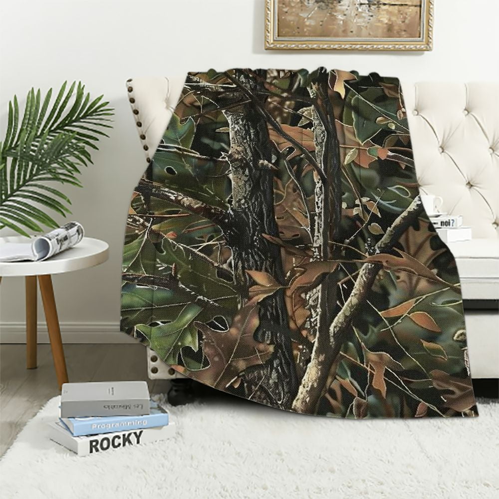 BCIIG Forest Camouflage Flannel Blankets, Forest Camo Conifer Oak Branches Leaves Mossy Hunting ...