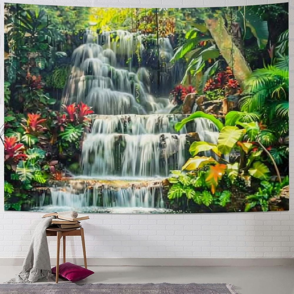 BCIIG Forest Garden Waterfall Tapestry Wall Hanging Mountain Rocks ...