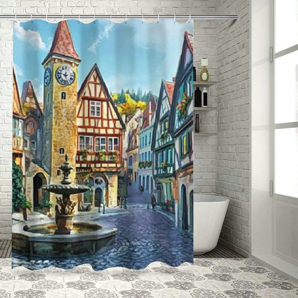 BCIIG Fountain Clock Tower Shower Curtain 100% Polyester with Hooks 69 ...