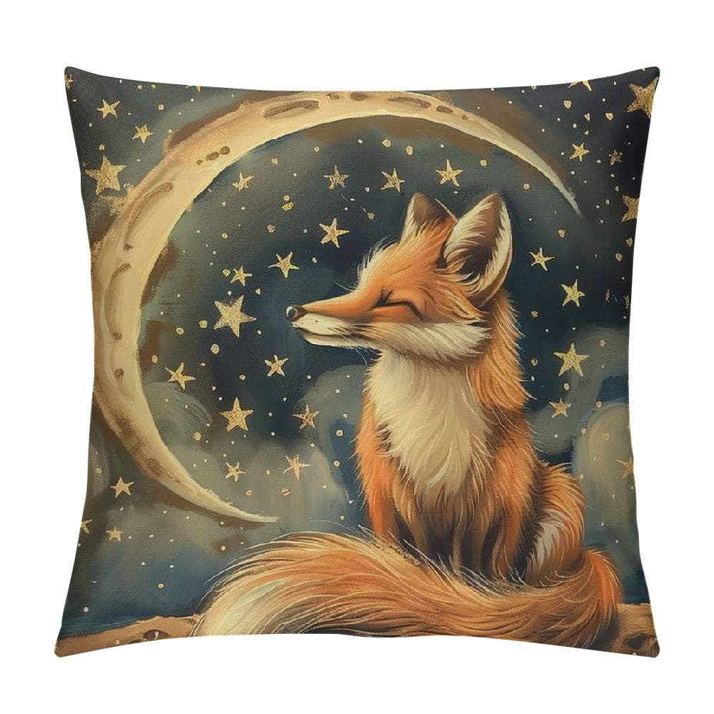 BCIIG Fox Crescent Moon Stars Graphic Decorative Throw Pillow Cover for ...