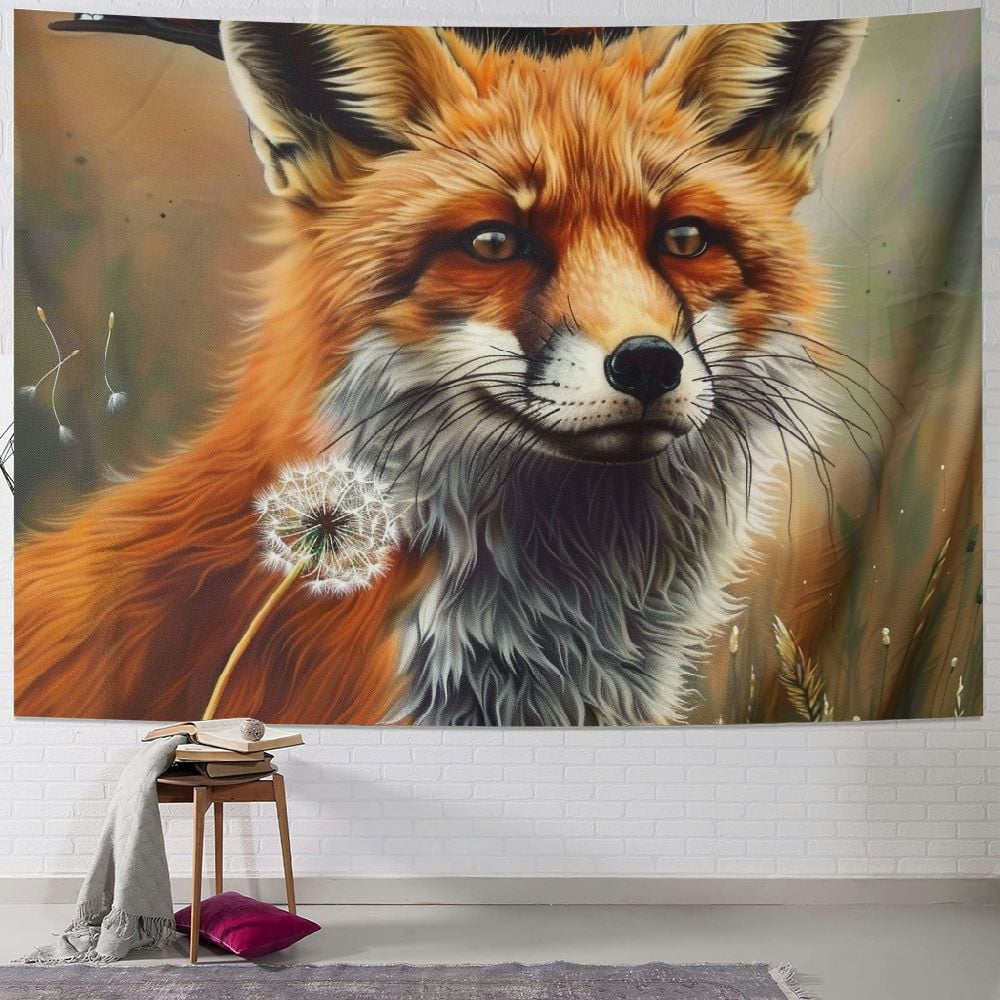 BCIIG Fox Dandelion Hat Tapestry Wall Hanging Unique Style Graphic ...
