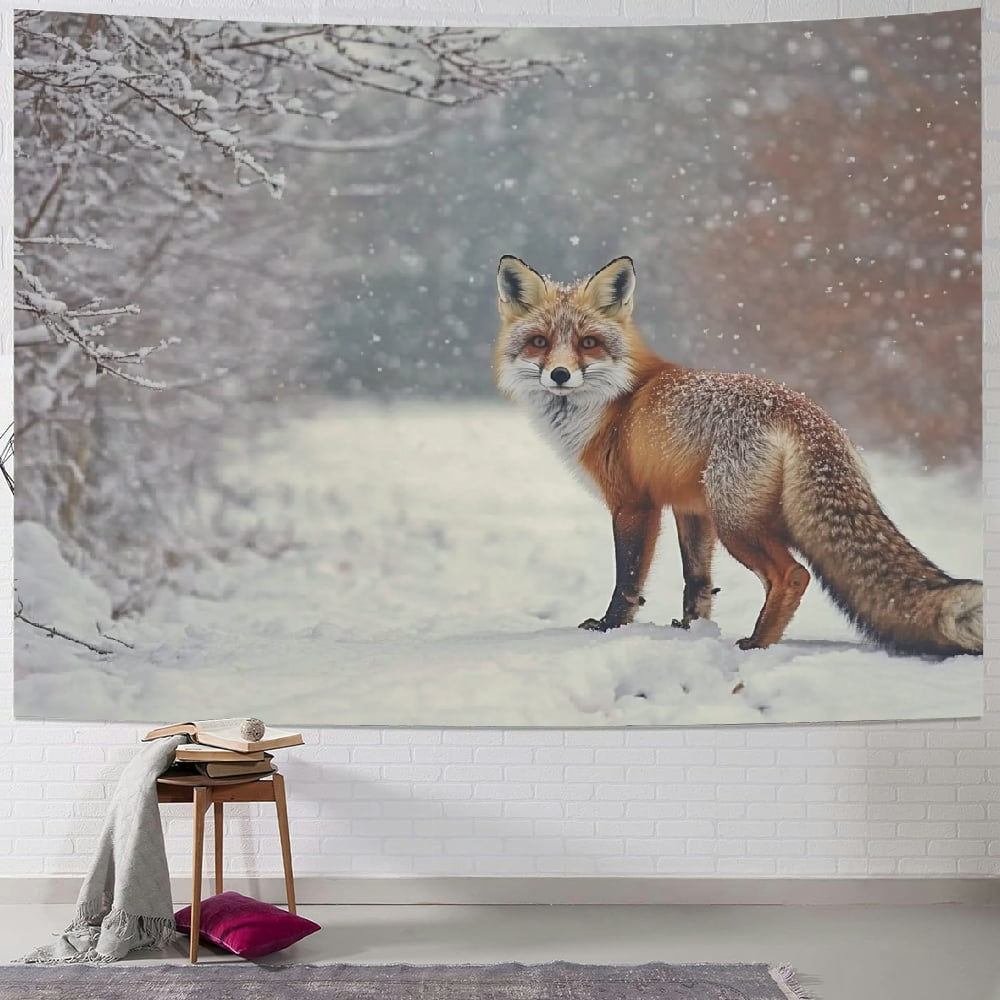 BCIIG Fox Snow Trees Tapestry Wall Hanging Unique Style for Home Wall ...