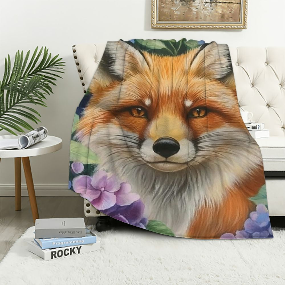 BCIIG for Fox Throw Blanket Soft Flower Fox Blankets Plush Comfy ...