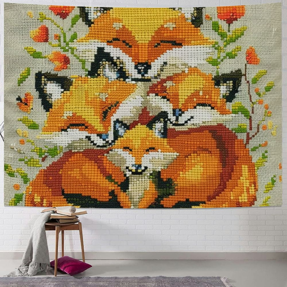 BCIIG Foxes Happy Family Folk Art Tapestry Wall Hanging Unique Style ...