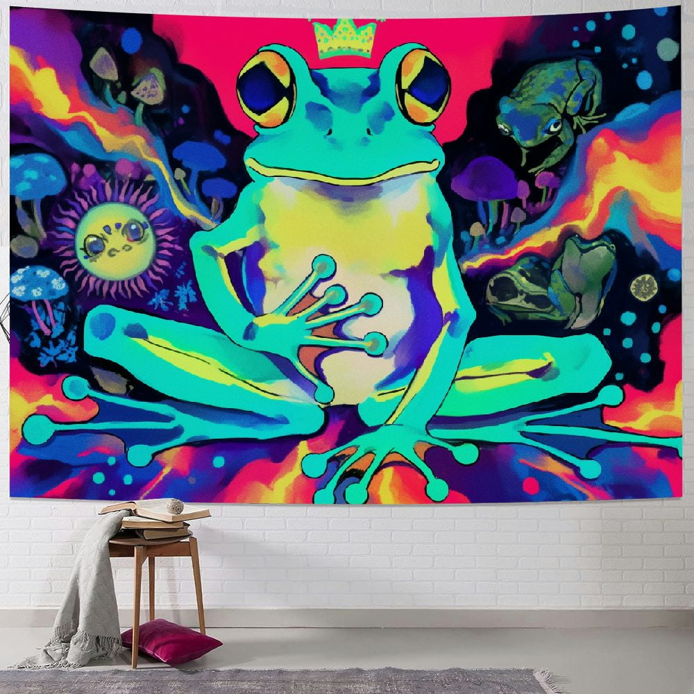 BCIIG Frog Tapestry UV Reactive Flower Tapestry Eyes Tapestries Glow in ...