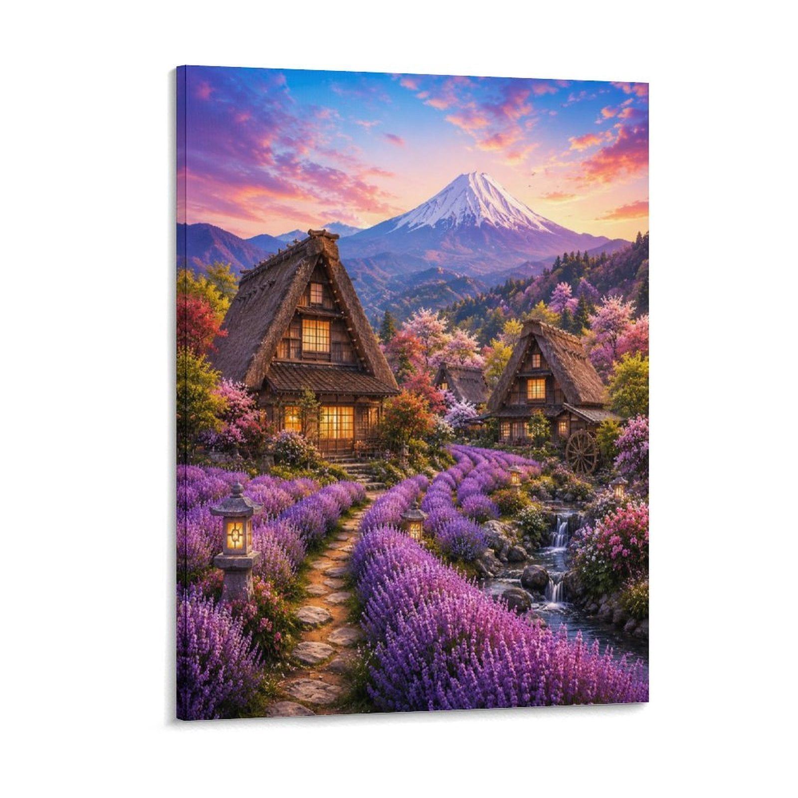 BCIIG Fuji Lavender Village Tapestry, Polyester Vertical Print Wall ...