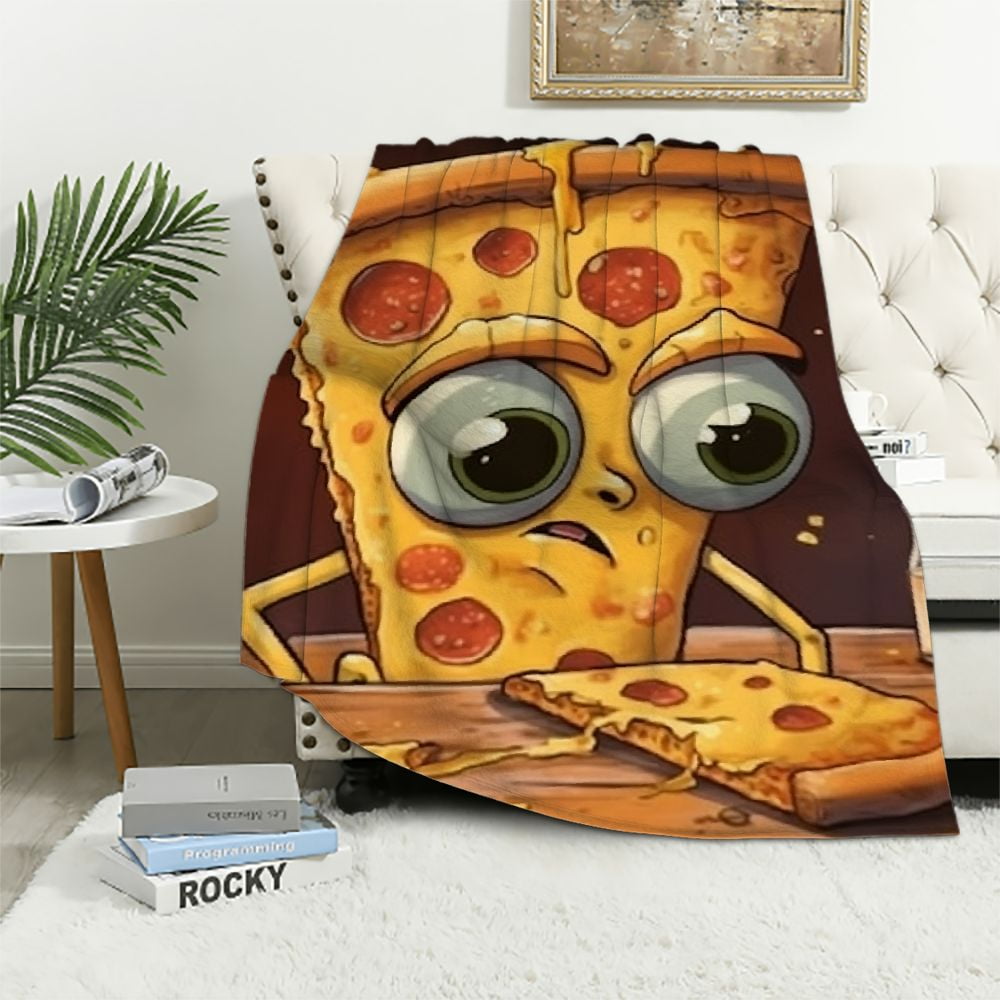 BCIIG Fun Cartoon Pizza Slice Flannel Blanket,Whimsical Food-Themed ...