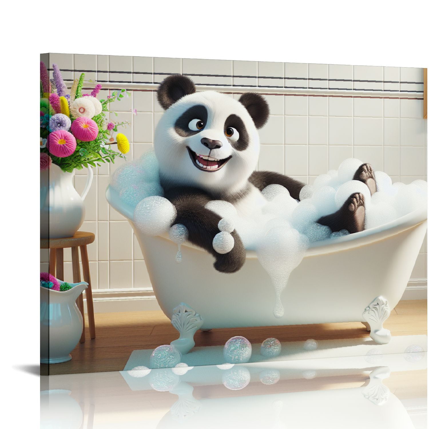 BCIIG Funny Bathroom Wall Decor Happy Giant Panda In A Bathtub Cute ...