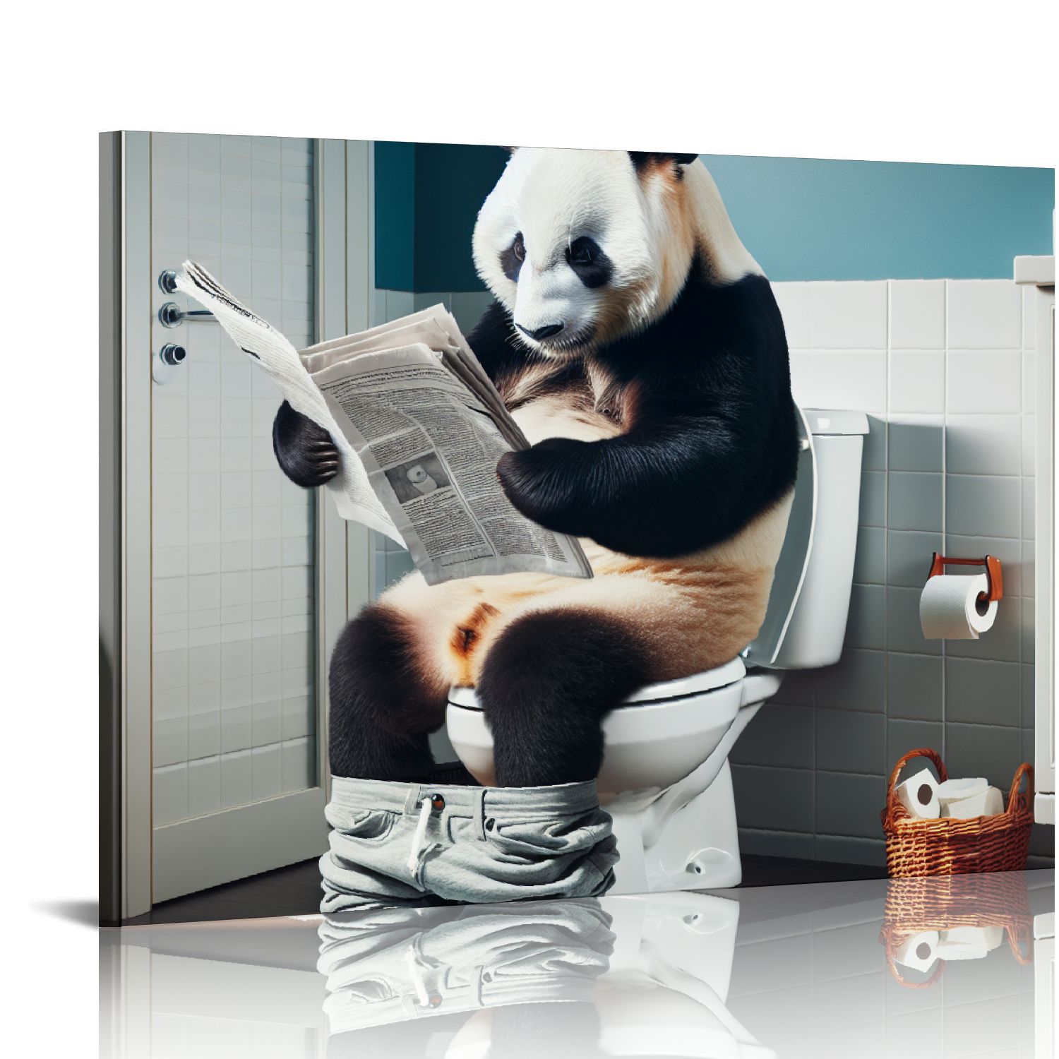 BCIIG Funny Panda Bathroom Canvas Wall Art Cute Panda In Toilet Posters ...