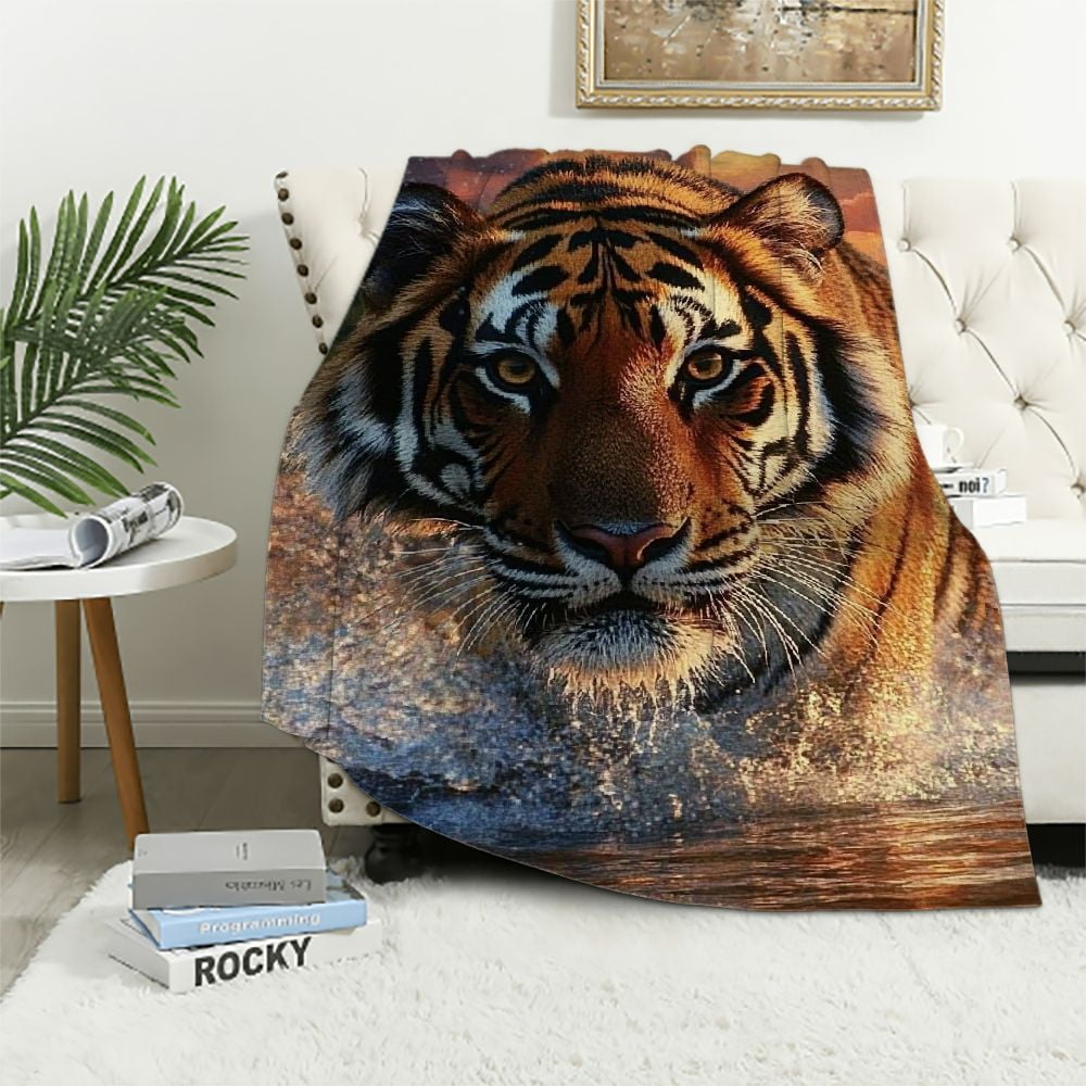 BCIIG Funny Tiger in Water Blanket Soft Cozy Flannel Throw Blanket ...