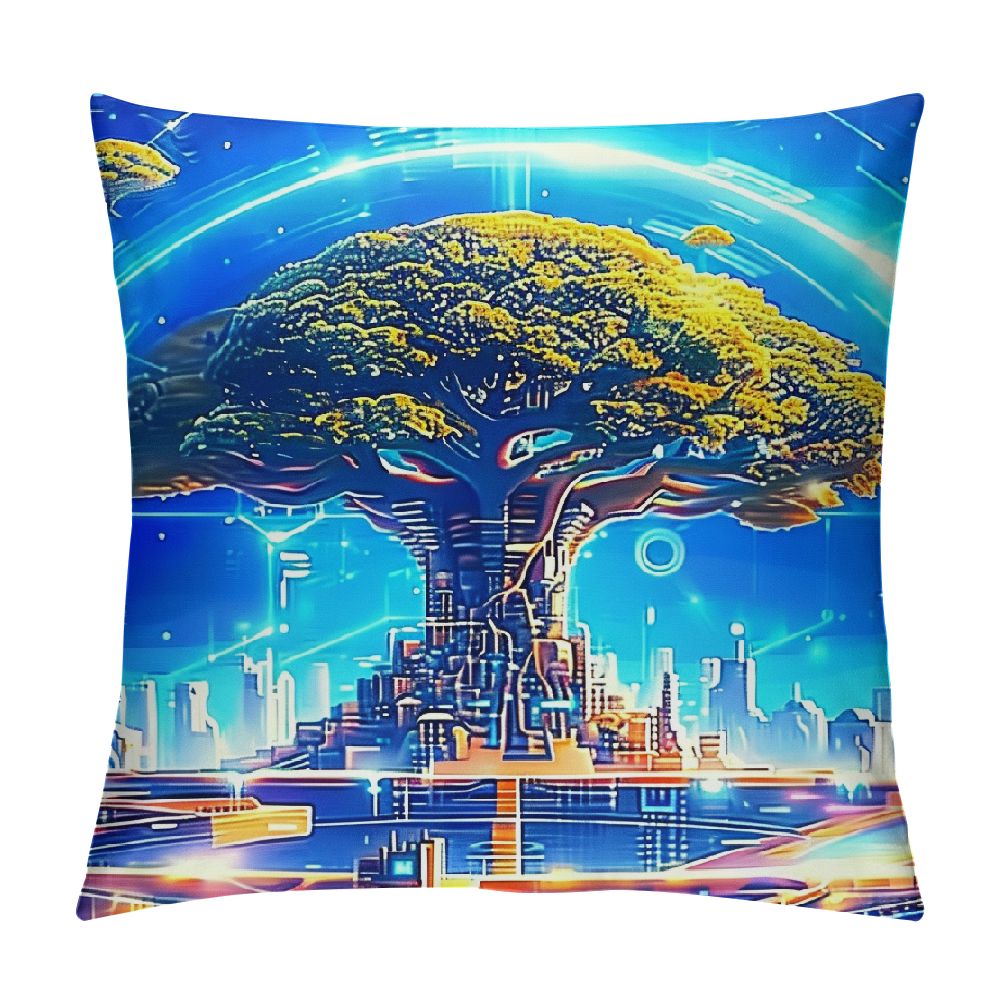 BCIIG Futuristic City Tree Graphic Decorative Throw Pillow Cover for ...