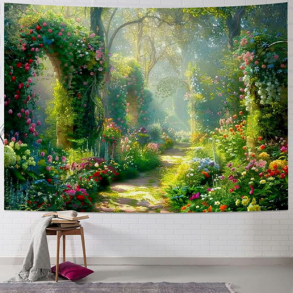 BCIIG Garden Tapestry Enchanted Garden Flower Arches Colorful Greenery ...