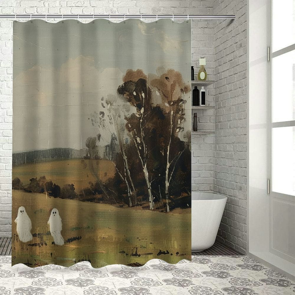 Bciig Ghost Figures Trees Bathroom Decor Set Colorful Luxurious Graphic