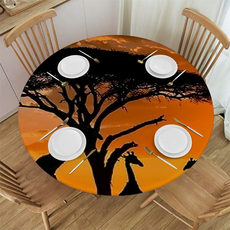 BCIIG Giraffes Tree Sunset Round Table Cover Stain Resistant Washable Indoor Outdoor Tablecloth ...