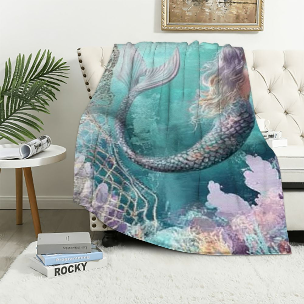 BCIIG Girly Mermaid Tail Blanket Ocean Creature Shell Coral Starfish ...