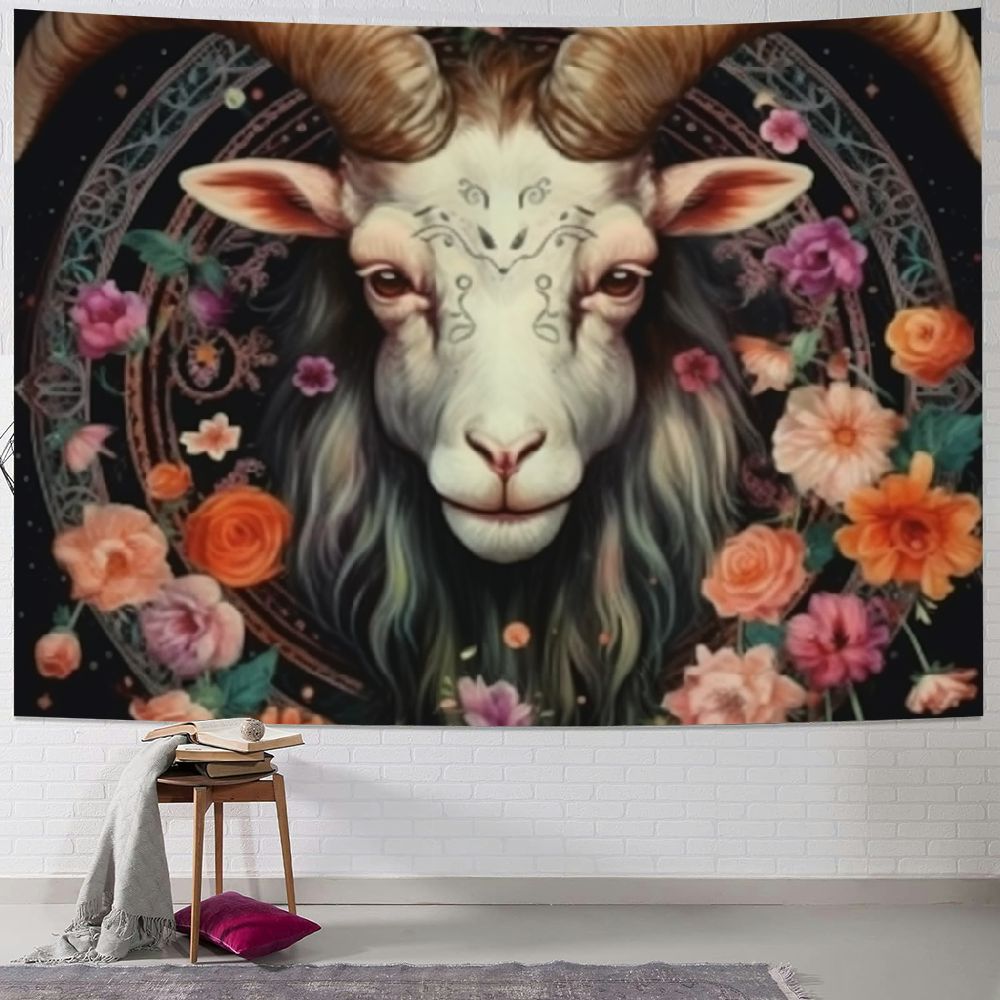 BCIIG Goat Flowers Tapestry Wall Hanging Unique Style Graphic ...