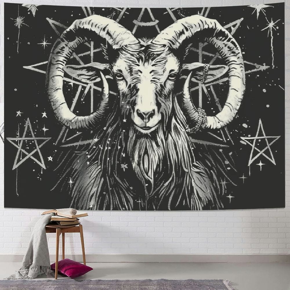 BCIIG Goat Occult Symbols And PentagGoats Demon Black Tapestry Wall ...