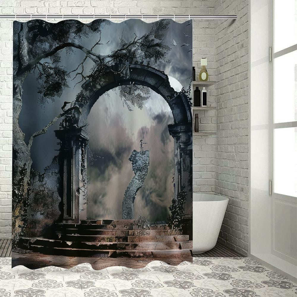 BCIIG Gothic Shower Curtain, Dark Night Scary Creepy Graveyard with ...