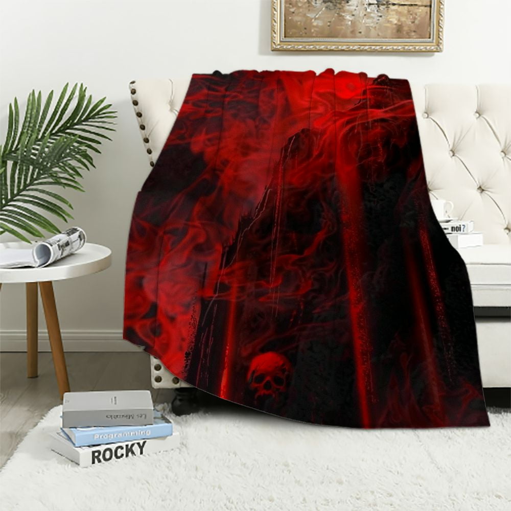 BCIIG Gothic Skull Bed Blanket Red and Black Skeleton Blanket Queen for ...