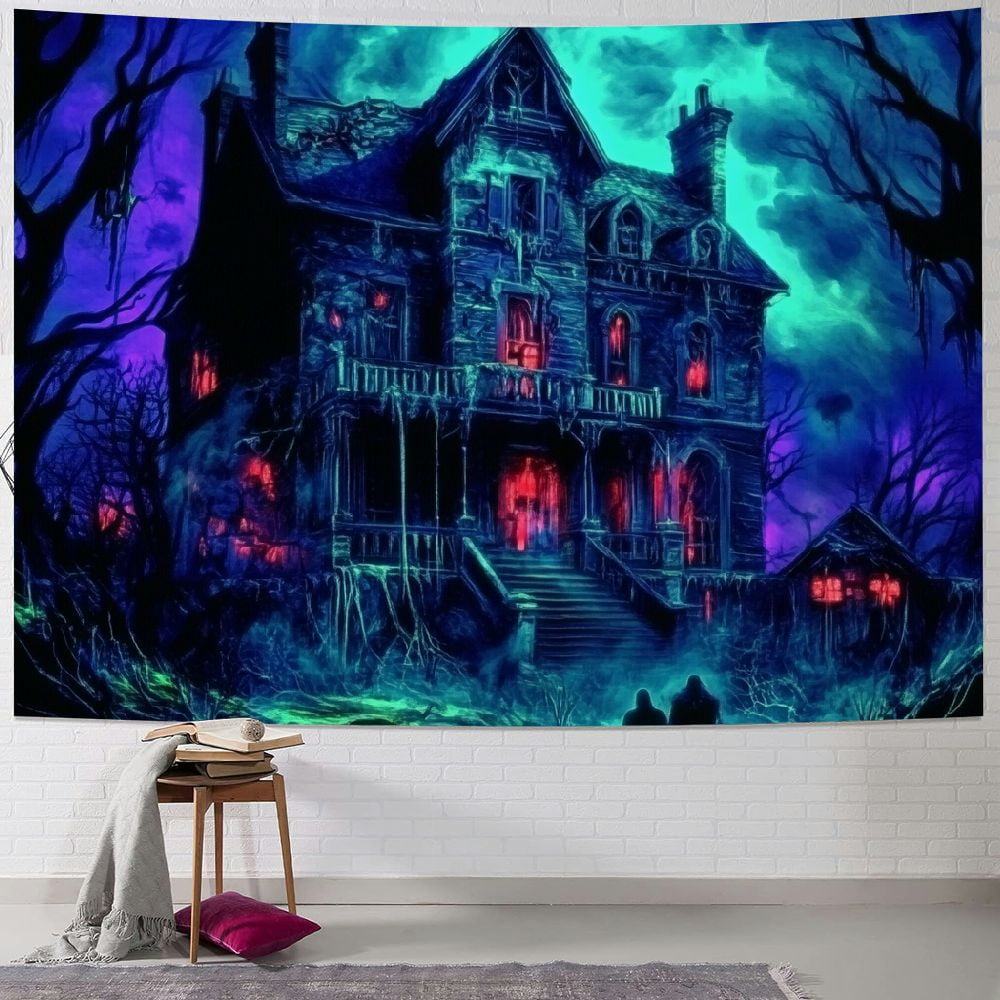 BCIIG Halloween Tapestry Castle and Moon Tapestries Reactive Skeleton ...