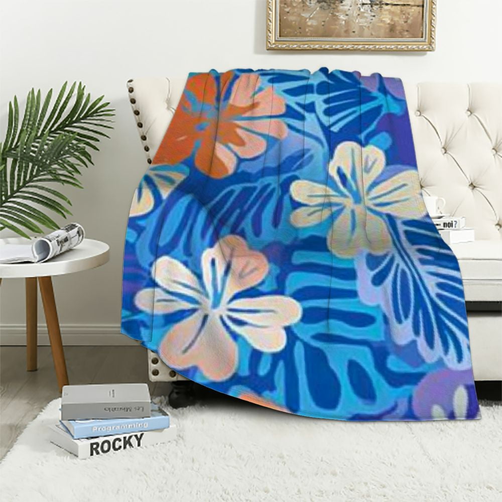 BCIIG Hawaii Floral Blue Throw Blankets All Season Ultra Soft Warm ...