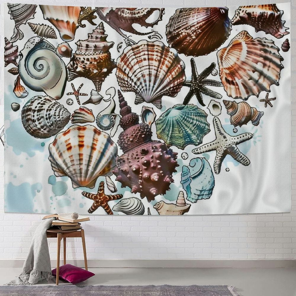 BCIIG Heart Shape Shells Sea Animals Tapestry Wall Hanging Unique Style ...