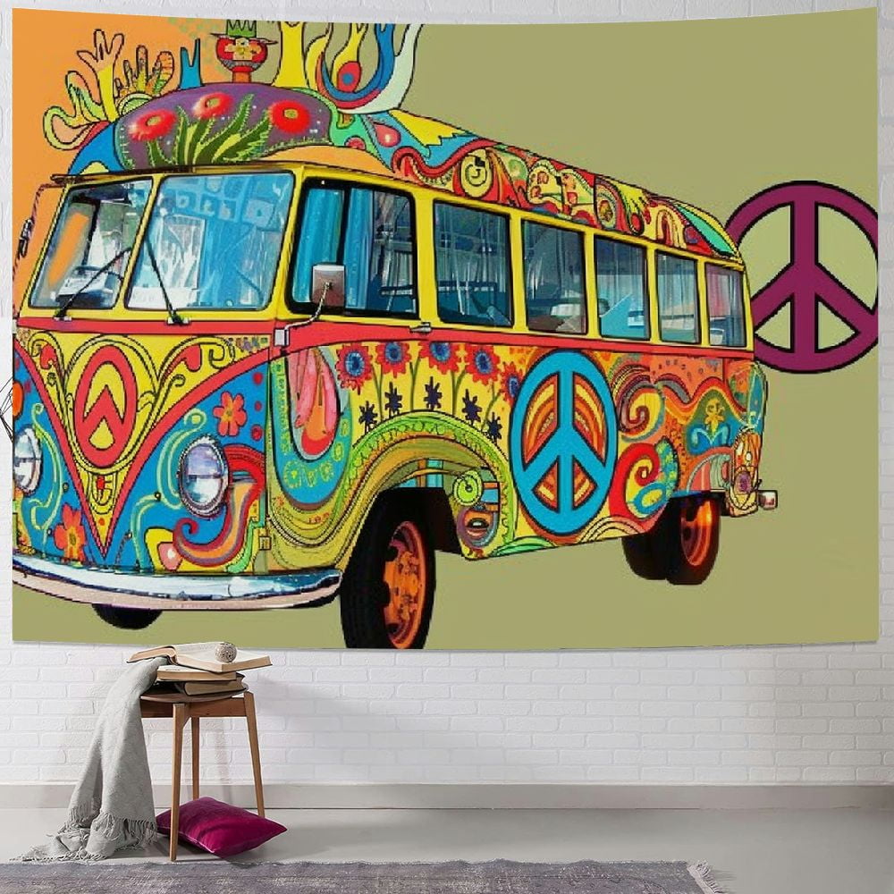 BCIIG Hippie Bus 70s Tapestry Peace Love Groovy Car Wall Hanging ...