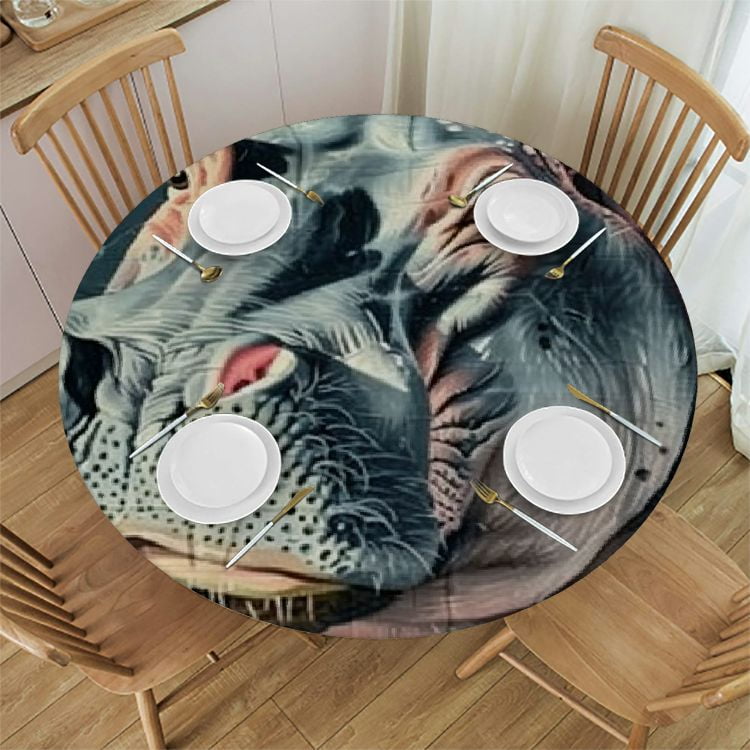 BCIIG Hippo Flowers Painting Round Table Cover Stain Resistant Washable ...
