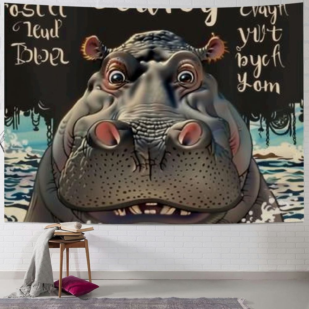 BCIIG Hippo Quote Tapestry Wall Hanging Unique Style Graphic Tapestries ...