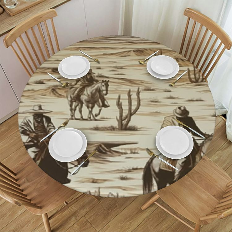 BCIIG Horses Cowboys Desert Round Table Cover Stain Resistant Washable ...