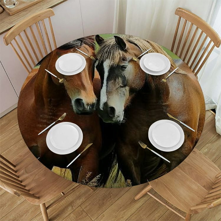 BCIIG Horses Grass Field Round Table Cover Stain Resistant Washable ...