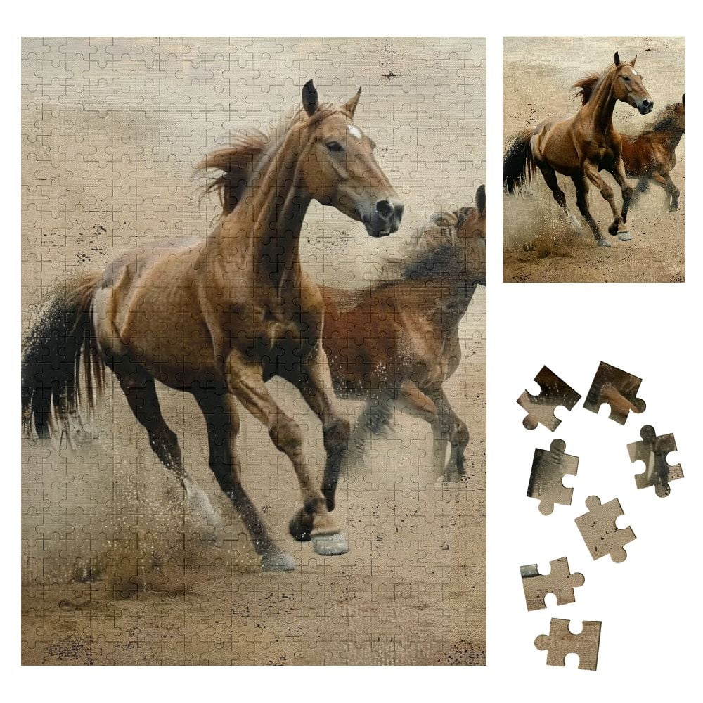 BCIIG Horses Sand Dust Wooden Jigsaw Puzzle Vertical Style Eco-Friendly ...