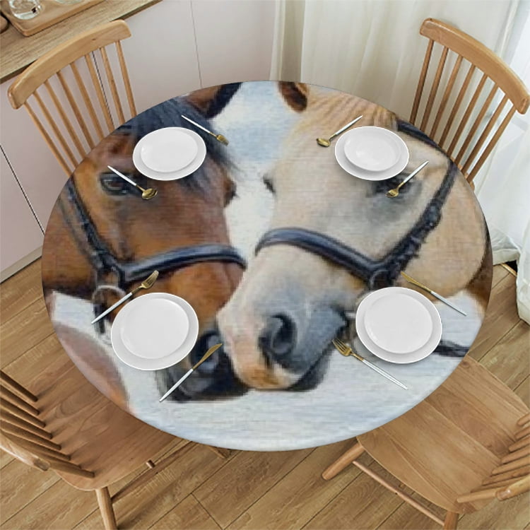 BCIIG Horses Theme Round Tablecloth Stain-Resistant Washable for Indoor ...