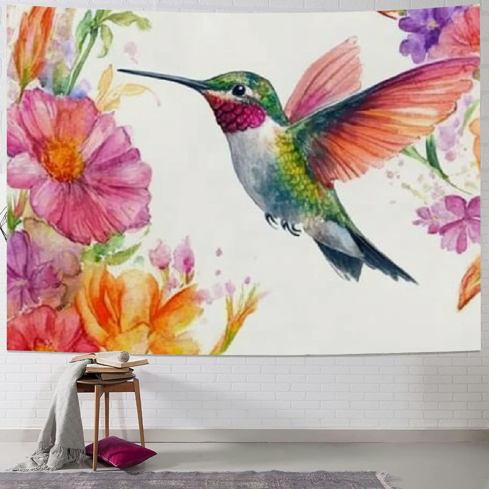 BCIIG Hummingbird Flowers Watercolor Painting Tapestry Wall Hanging ...
