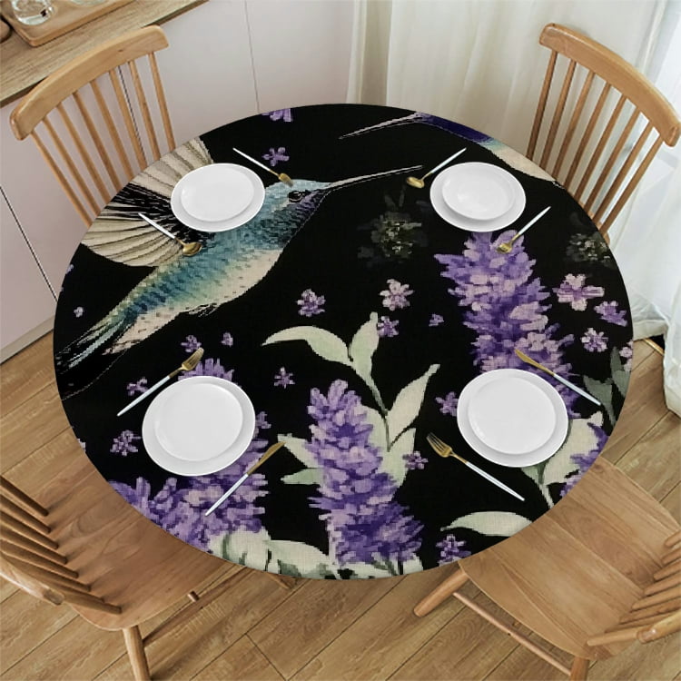 BCIIG Hummingbird Lavender Flowers Round Tablecloth - Stain-Resistant ...