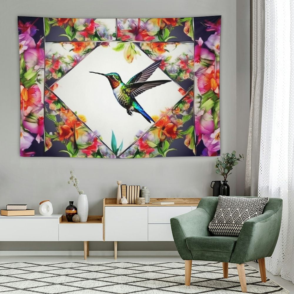 BCIIG Hummingbird Tapestry Blue Purple Pink Flowers Rustic Style Wall ...