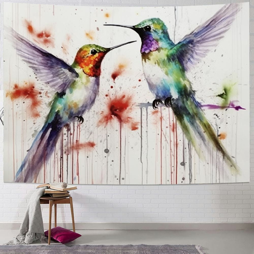 BCIIG Hummingbirds Birds Watercolor Paint Splatters Tapestry Wall ...