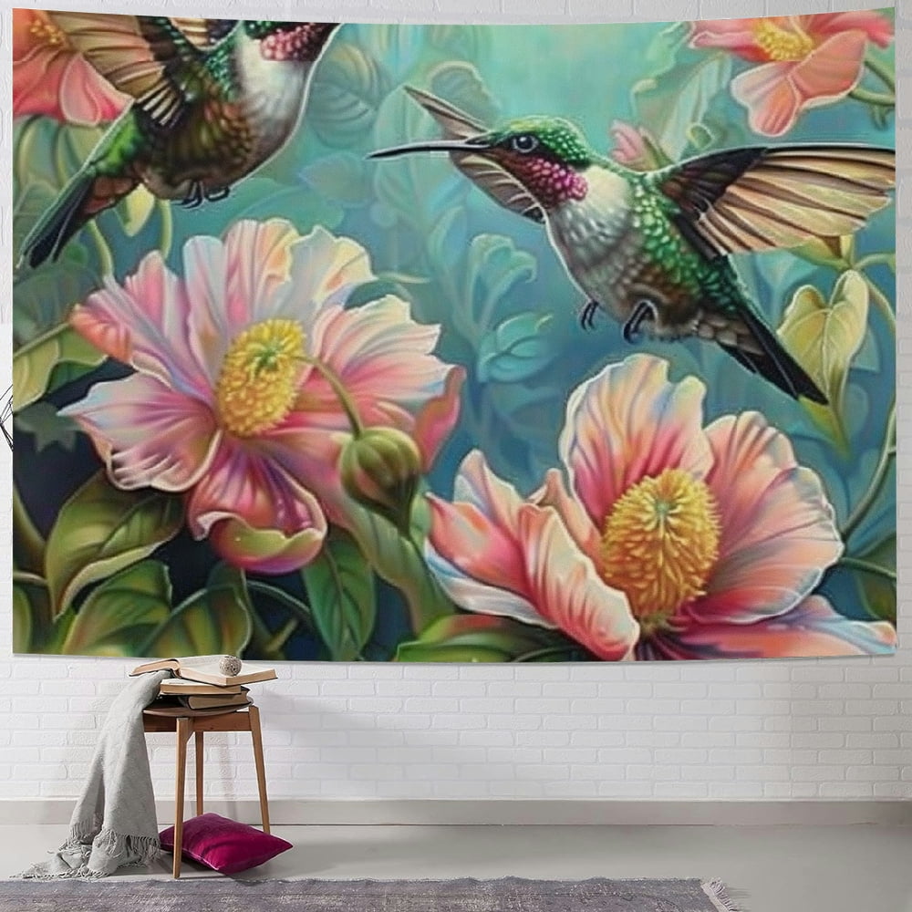 BCIIG Hummingbirds Flowers Painting Tapestry Wall Hanging Unique Style ...
