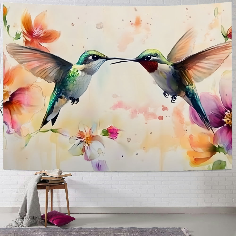 BCIIG Hummingbirds Flowers Watercolor Painting Tapestry Wall Hanging ...