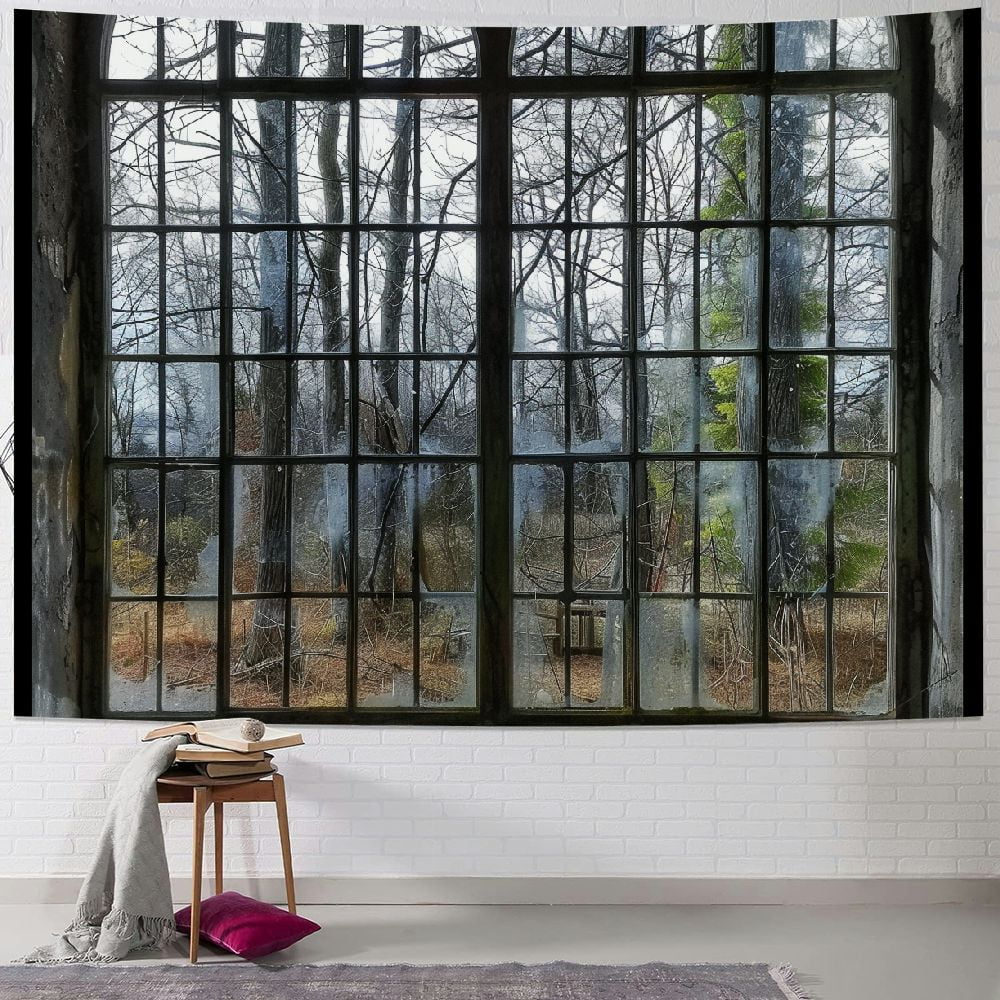 BCIIG Industrial Tapestry Queen Size, Old Large Window with Broken ...