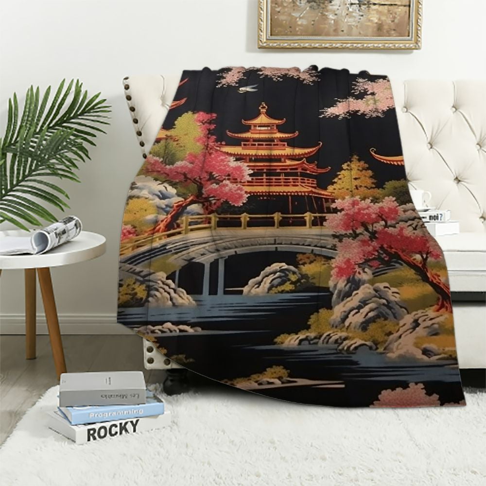 BCIIG Japanese Asian Style Flannel Fleece Throw Blanket Chinoiserie ...
