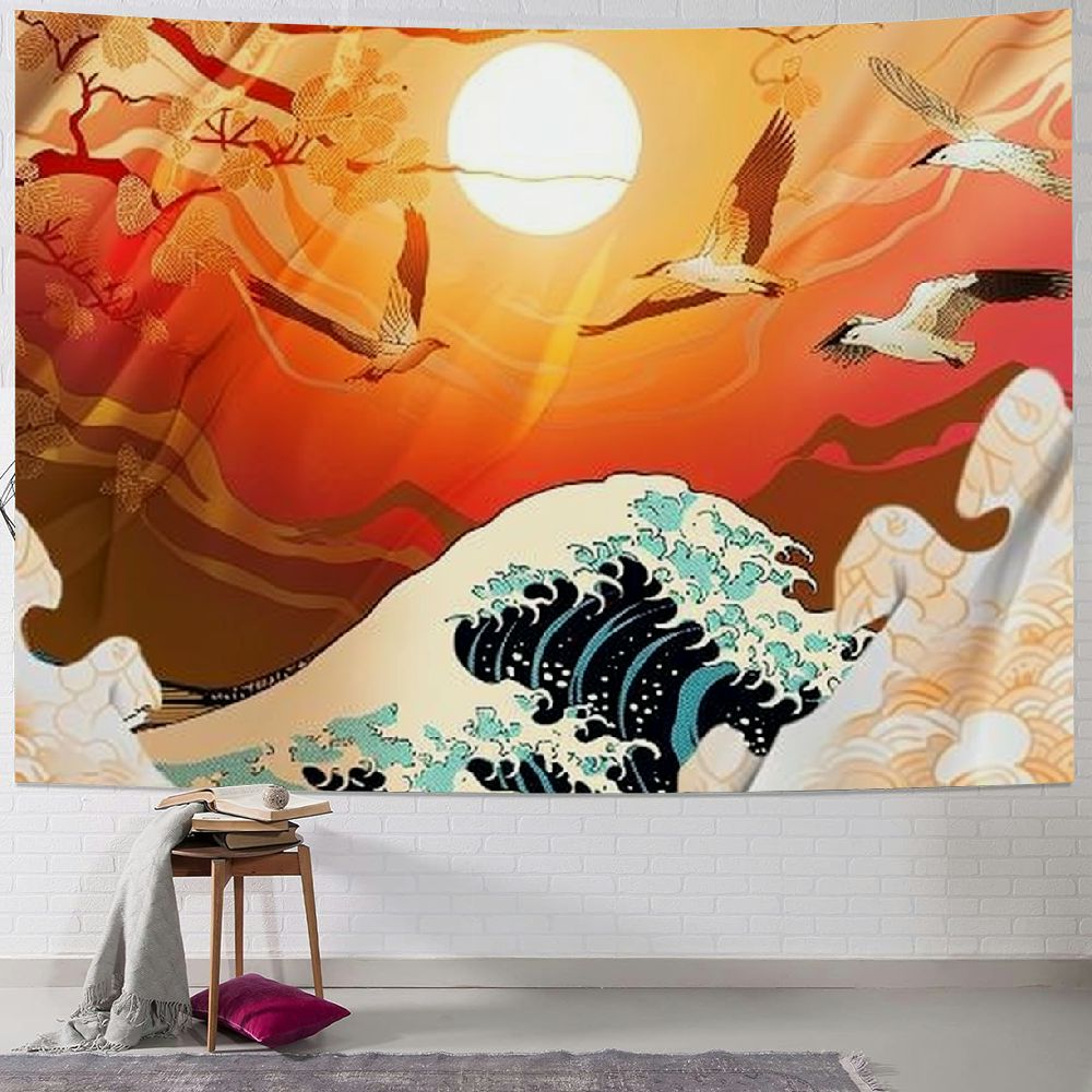BCIIG Japanese Crane Tapestry, Japanese Wave Crane Tapestry, Cherry ...